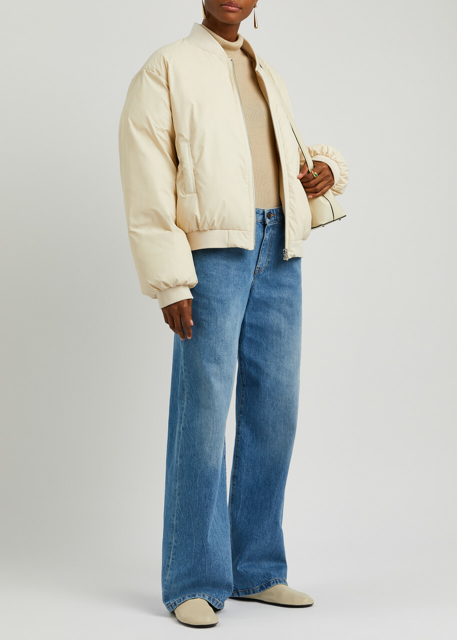 Meotine Sol Faux Leather Bomber Jacket Cream Meotine