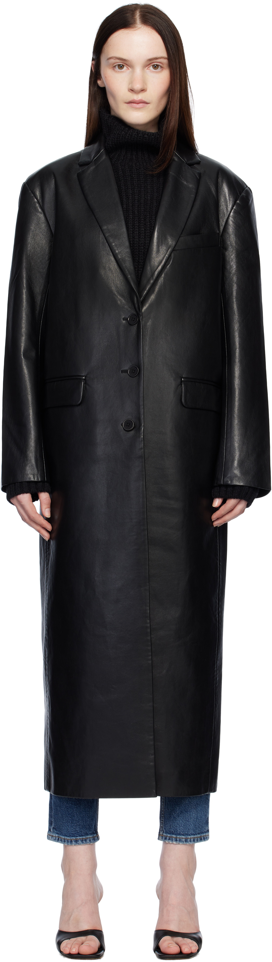 ANINE BING Black Quinn Leather Coat ANINE BING