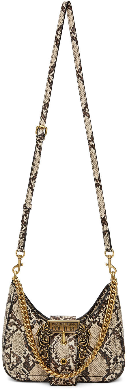 Versace Jeans Couture Beige Snake Buckle Shoulder Bag Versace
