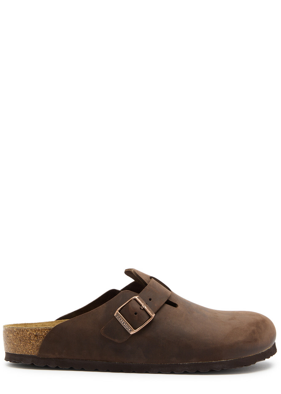 Birkenstock Boston Oiled Leather Sliders Brown Birkenstock