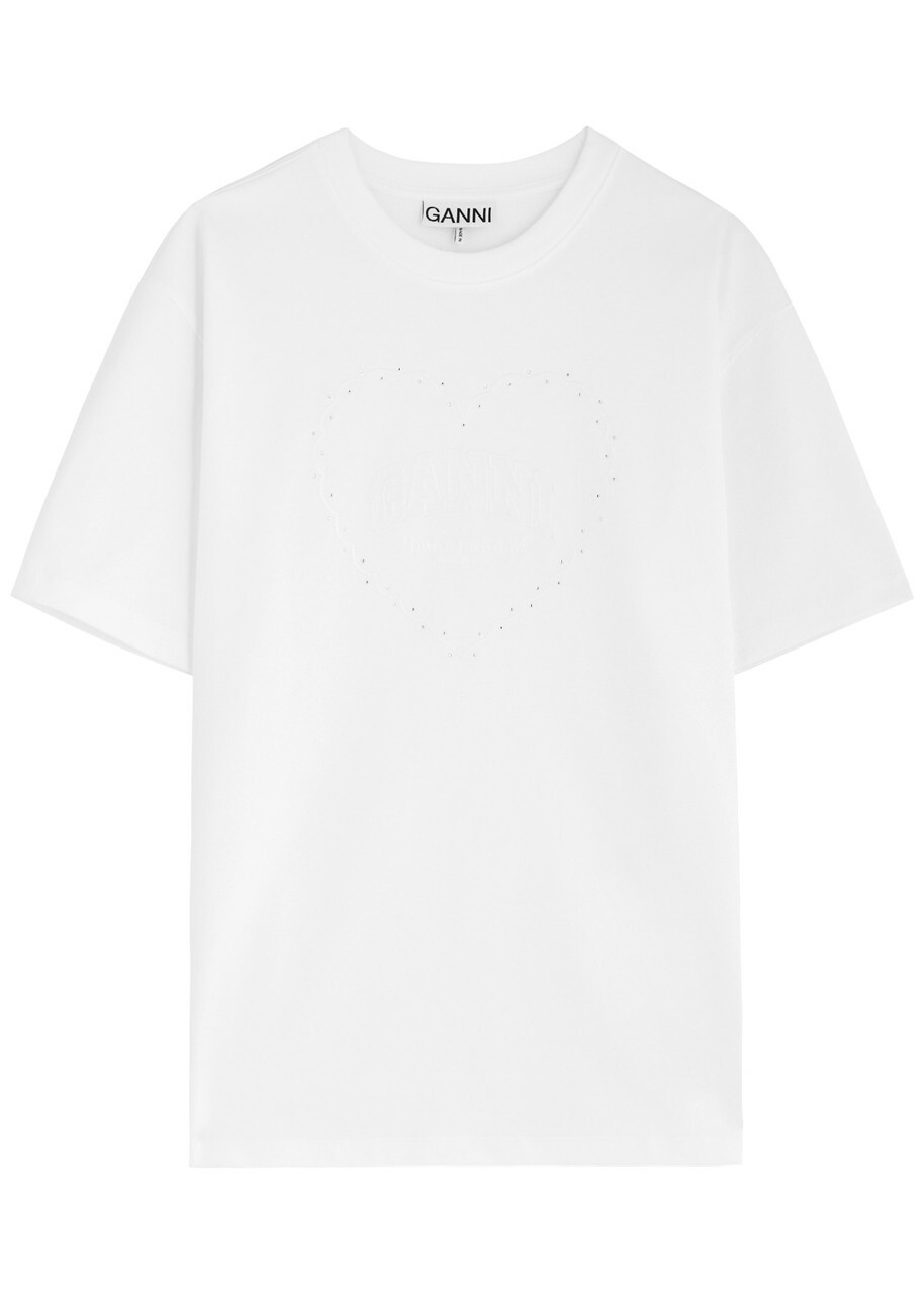 Ganni Logo-embroidered Cotton T-shirt White GANNI
