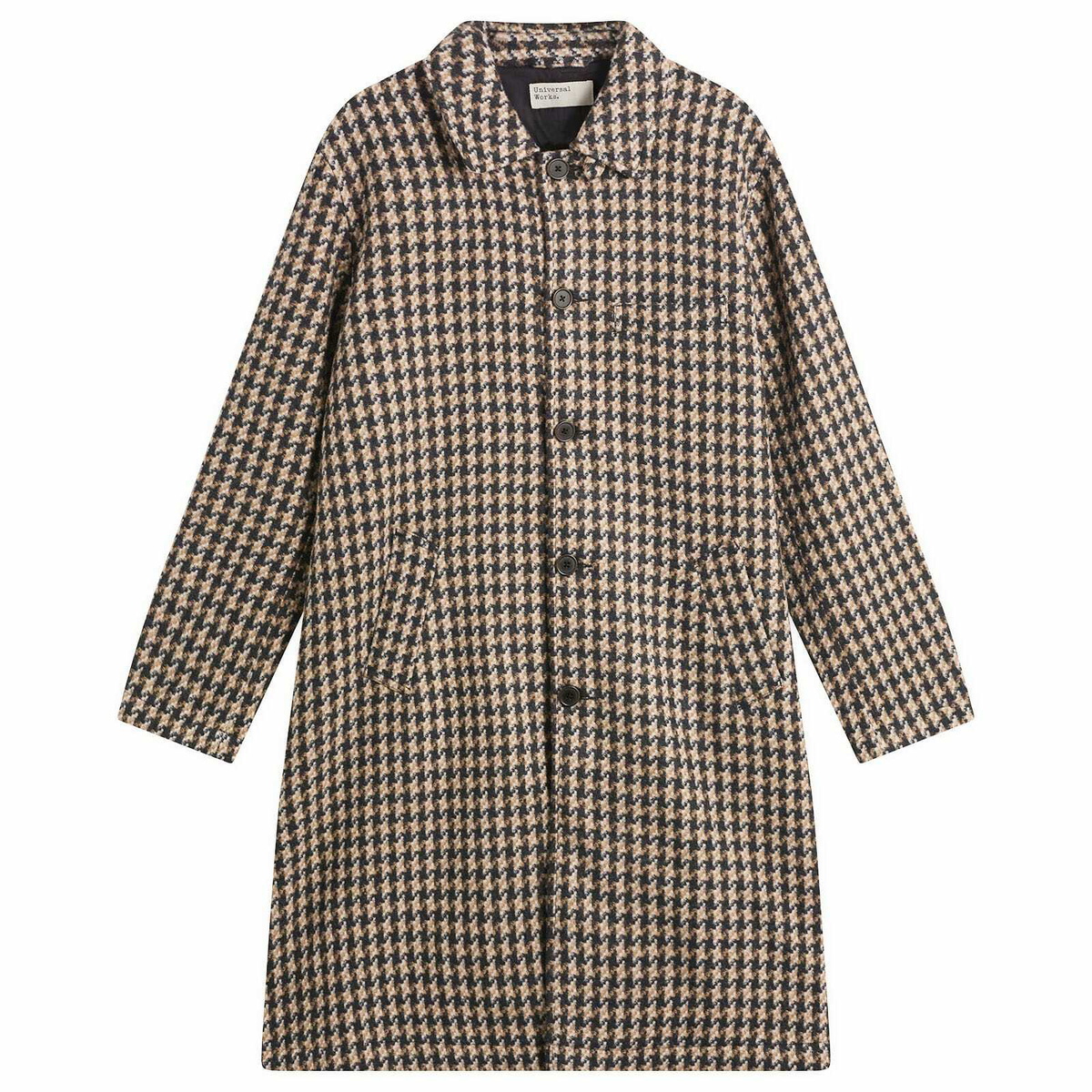 Universal Works Men's Cortina Tweed Long Swing Coat in Sand Universal Works