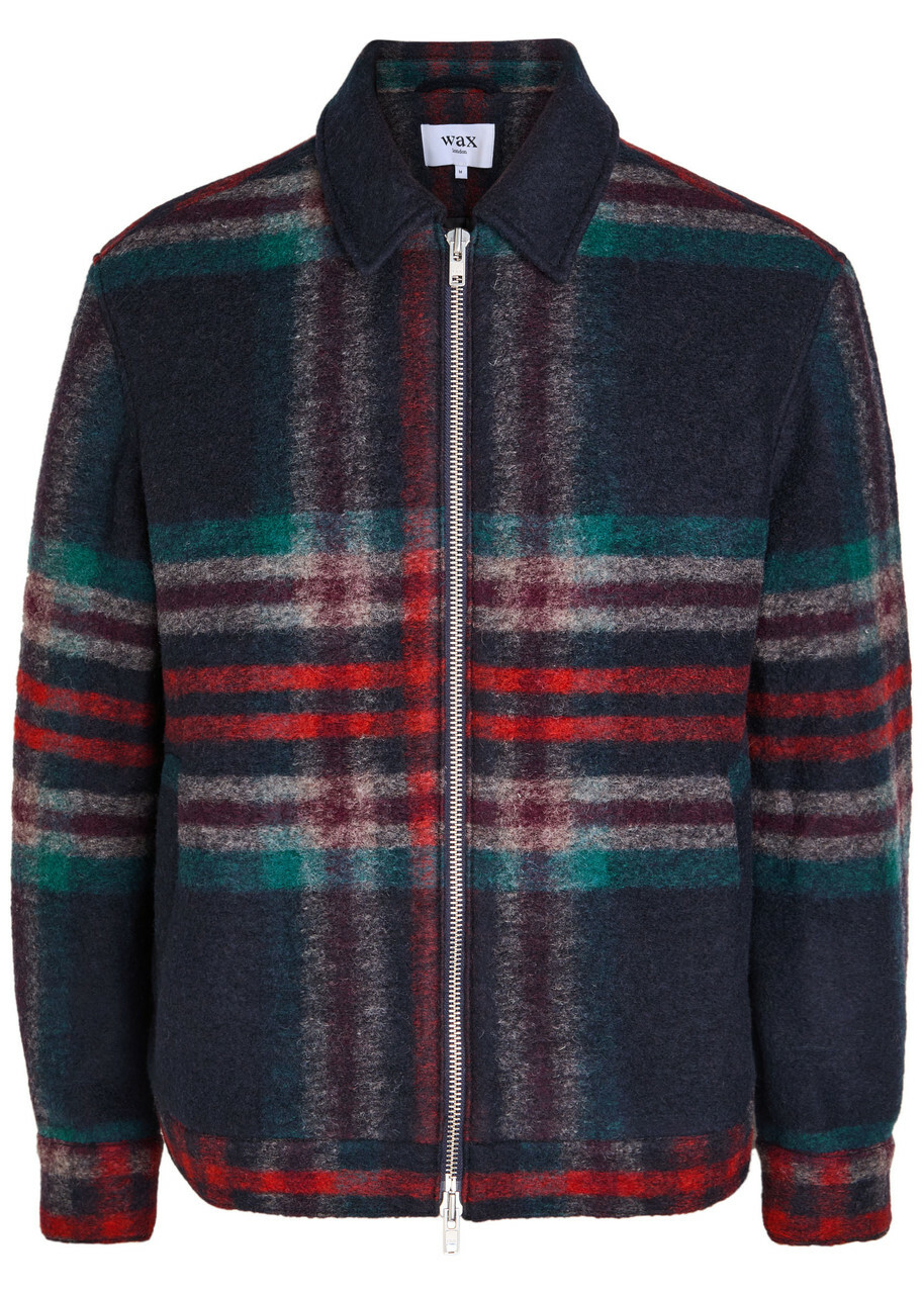 Wax London Heath Checked Wool-blend Jacket Navy Wax London