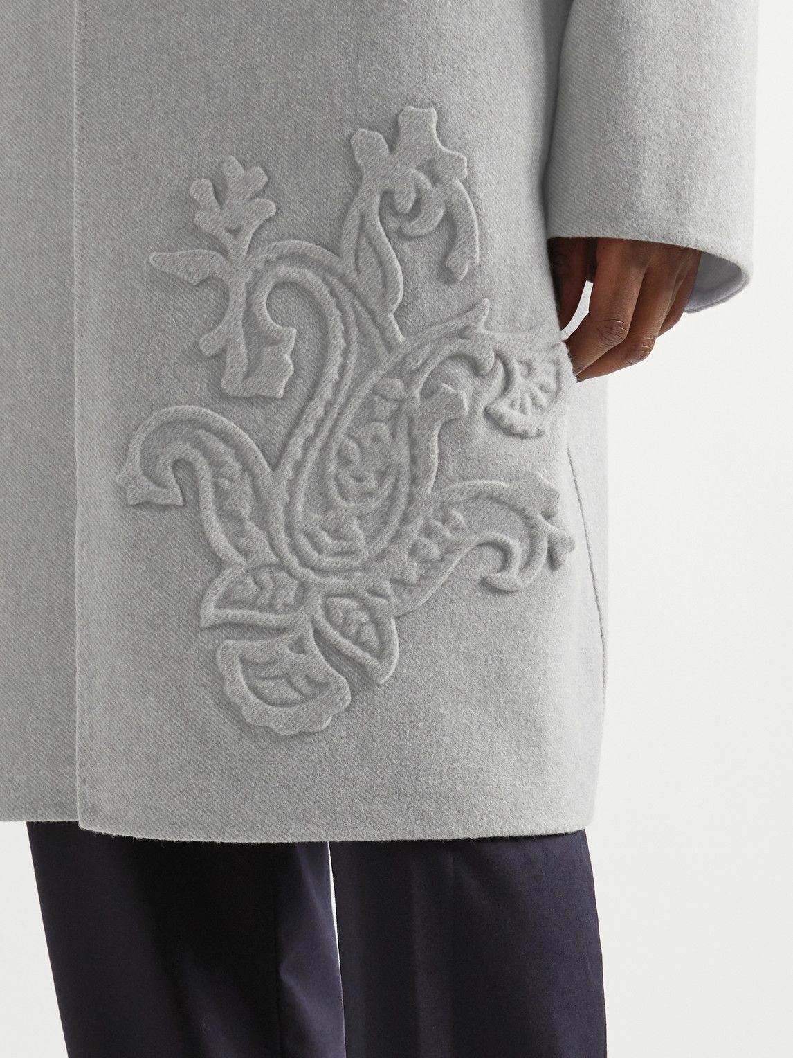 Etro - Appliquéd Brushed Virgin Wool-Twill Coat - Gray Etro