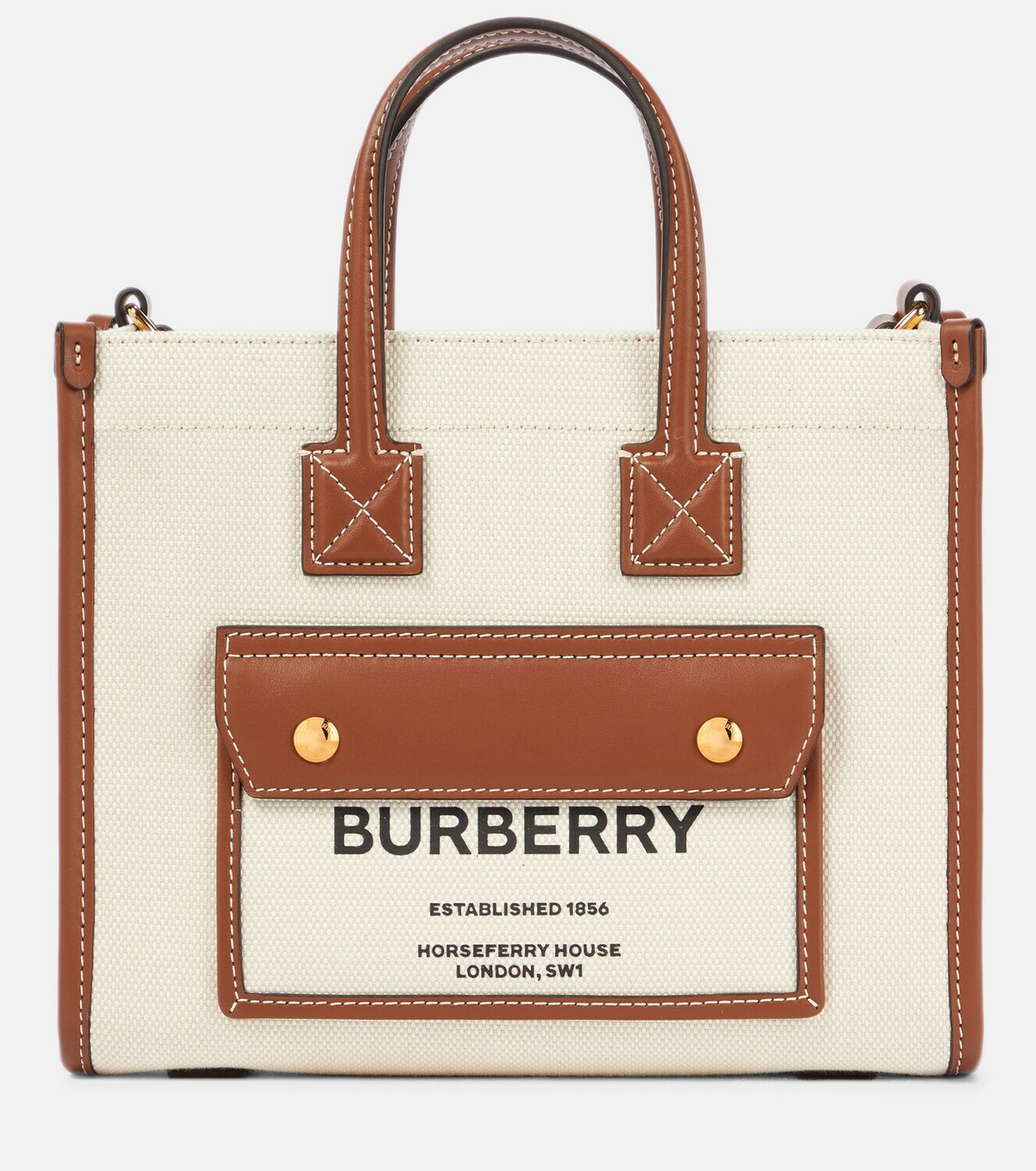 Burberry Pocket leather-trimmed canvas tote Burberry