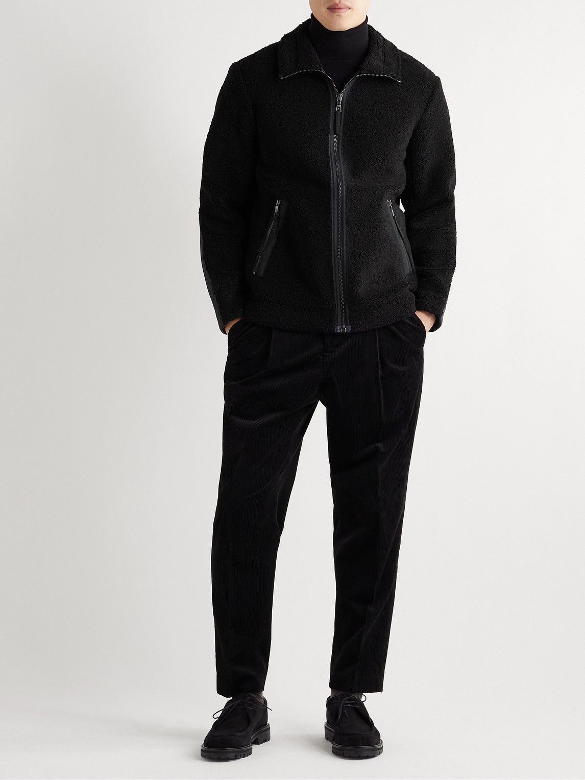 Club Monaco - Shell-Trimmed Fleece Jacket - Black Club Monaco