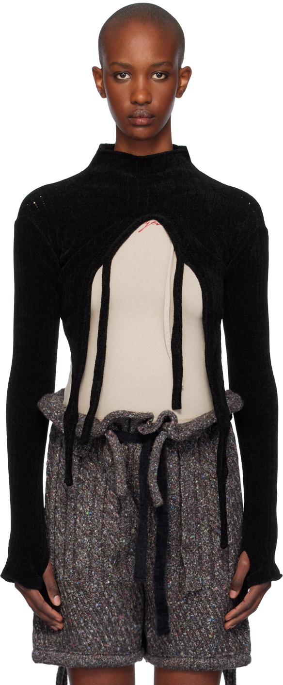 Ottolinger SSENSE Exclusive Black Knit Strap Long Sleeve Sweater Ottolinger