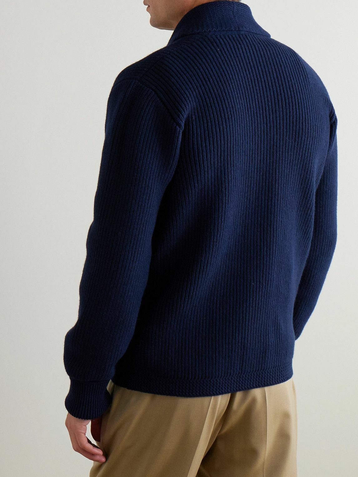 William Lockie - Duncan Shawl-Collar Ribbed Merino Wool and Cashmere ...