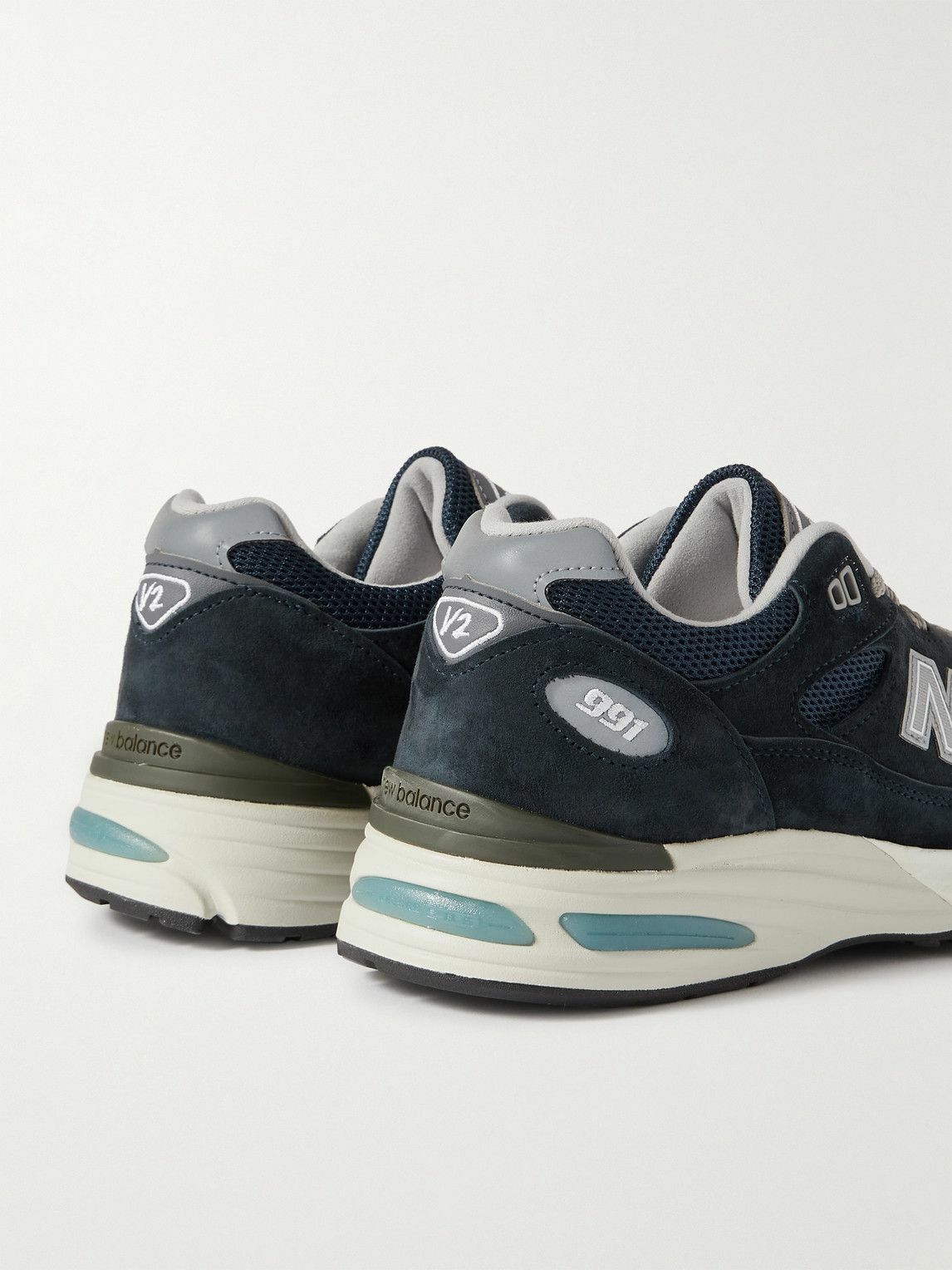 New Balance - 991v2 Suede, Mesh and Faux Leather Sneakers - Blue New Balance