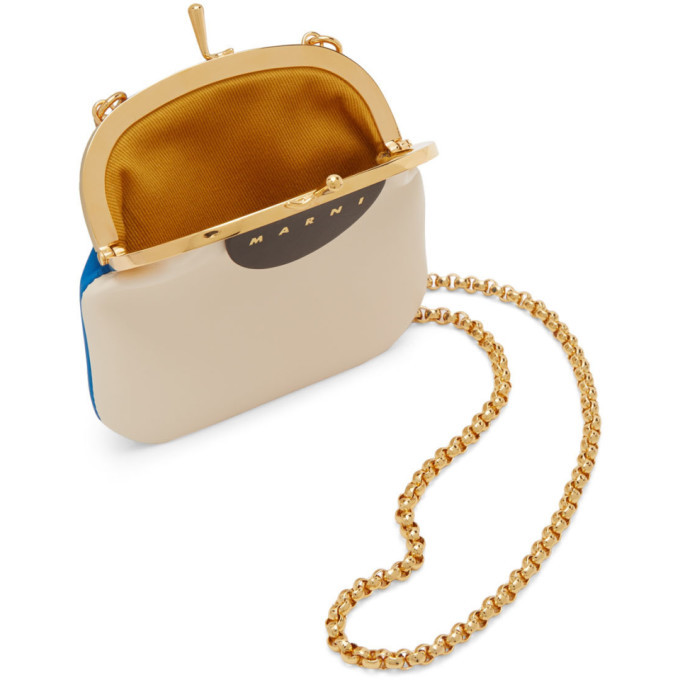 Marni Blue and Off-White Clasp Pouch Marni