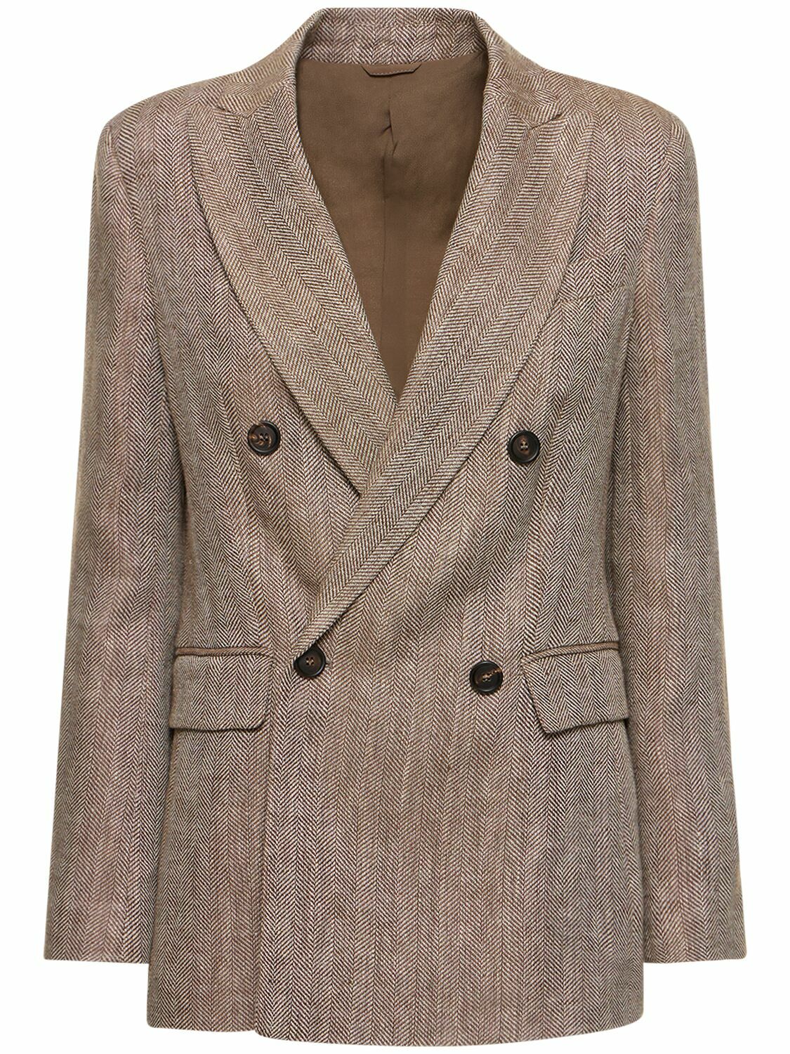 BRUNELLO CUCINELLI - Linen Herringbone Double Breasted Jacket Brunello Cucinelli