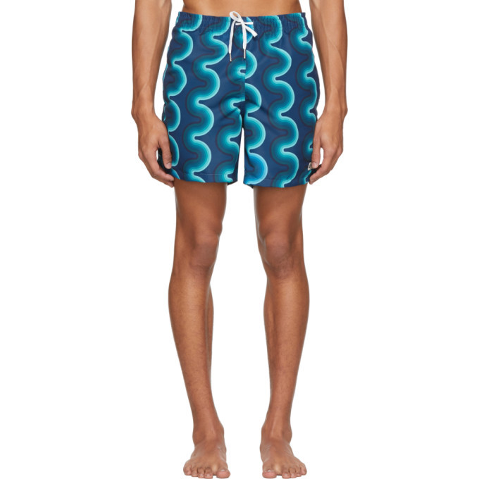 Bather Navy Gradient Wave Pattern Swim Shorts Bather