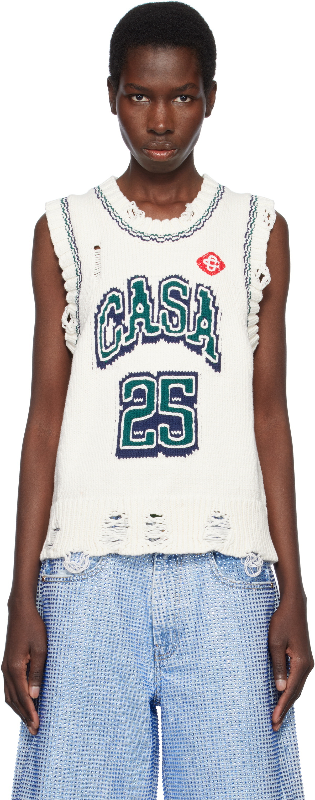 Casablanca Off-White Intarsia Baseball Tank Top Casablanca