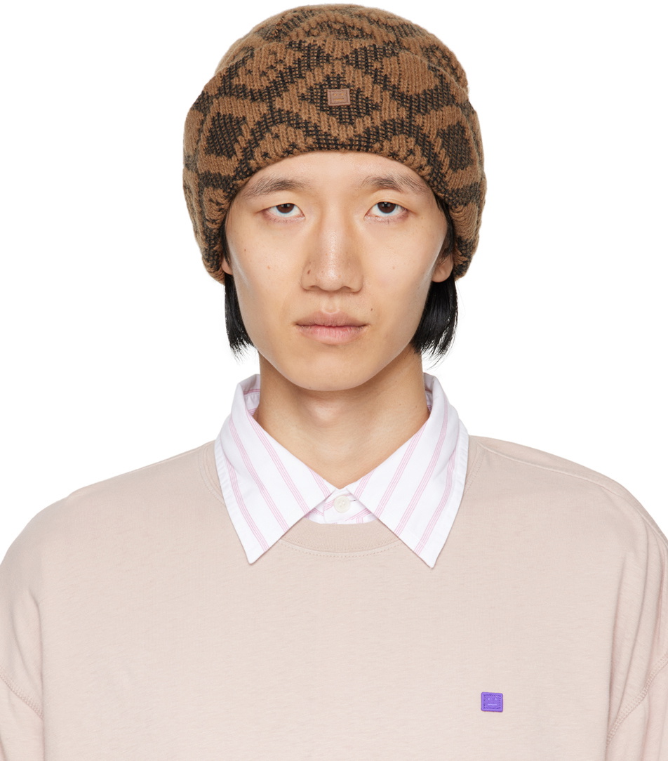 Acne Studios Brown & Black Tiles Beanie Acne Studios