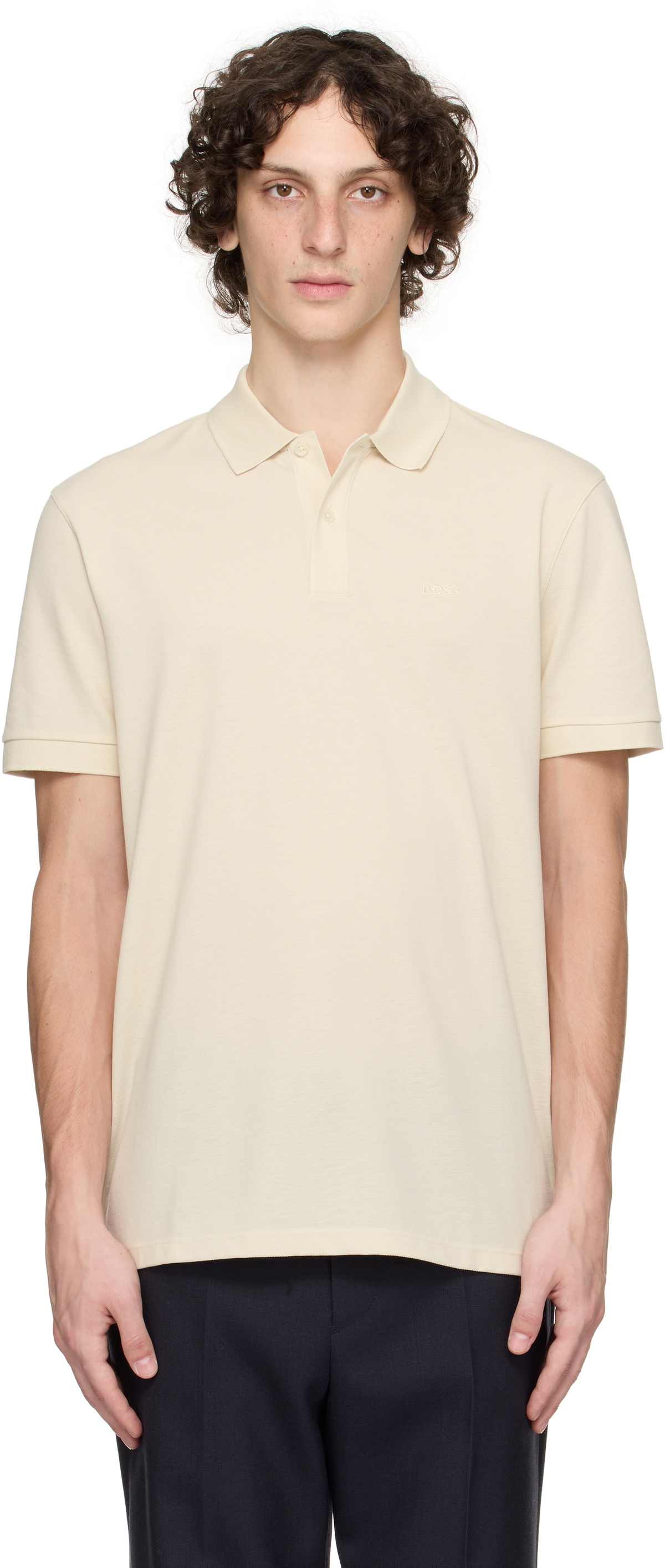BOSS Beige Pallas Cotton Piqué Logo Detail Polo BOSS