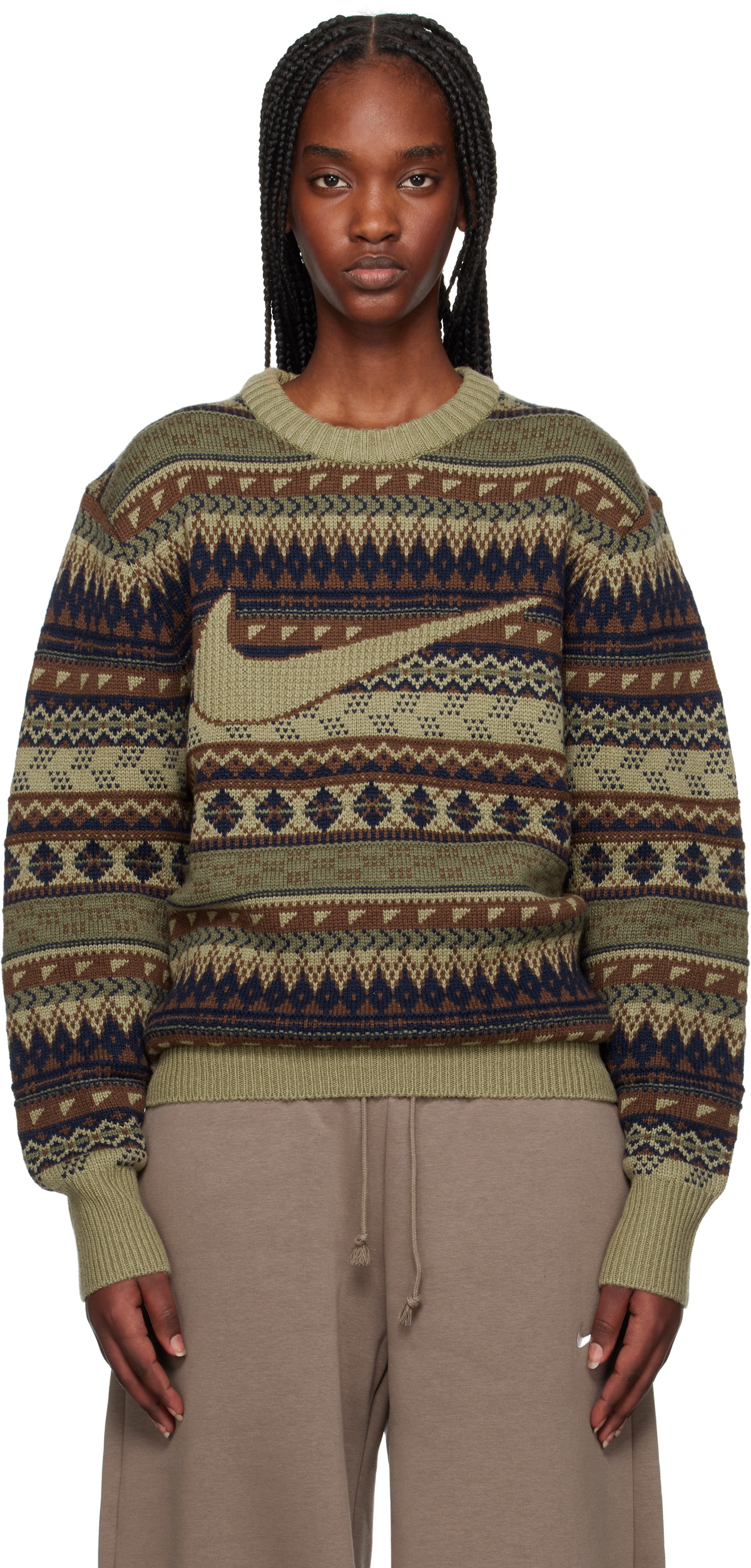 Nike Green Fair Isle Swoosh Sweater Nike