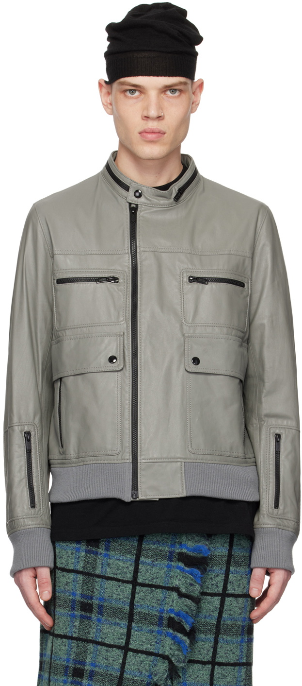 Undercover Gray Zip Leather Jacket Undercover