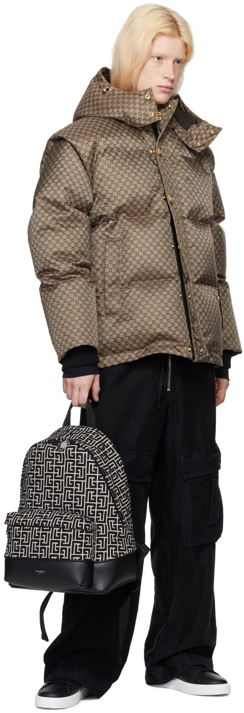 Balmain Black & Beige Monogram Backpack Balmain