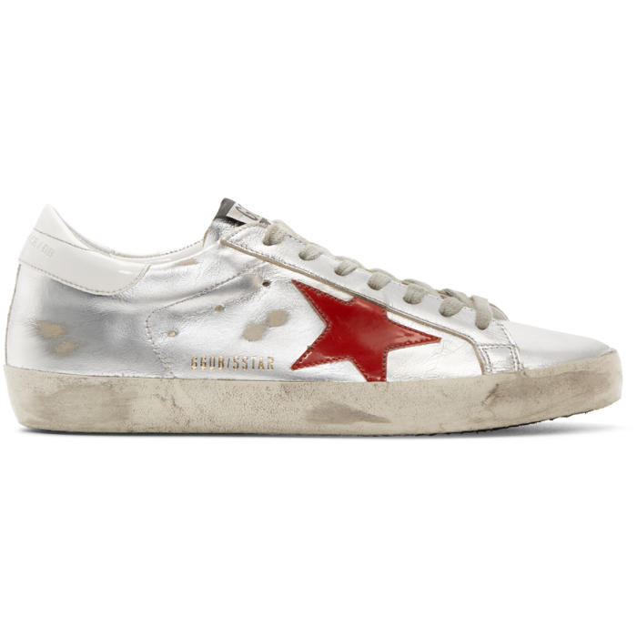 Golden Goose Silver and Red Superstar Sneakers Golden Goose Deluxe Brand