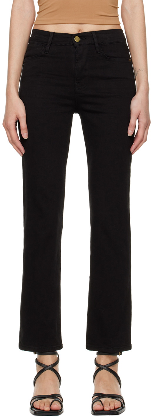 FRAME Black 'Le High Straight' Jeans Frame Denim