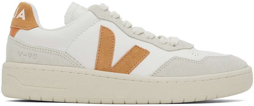 VEJA White & Orange V-90 Sneakers VEJA