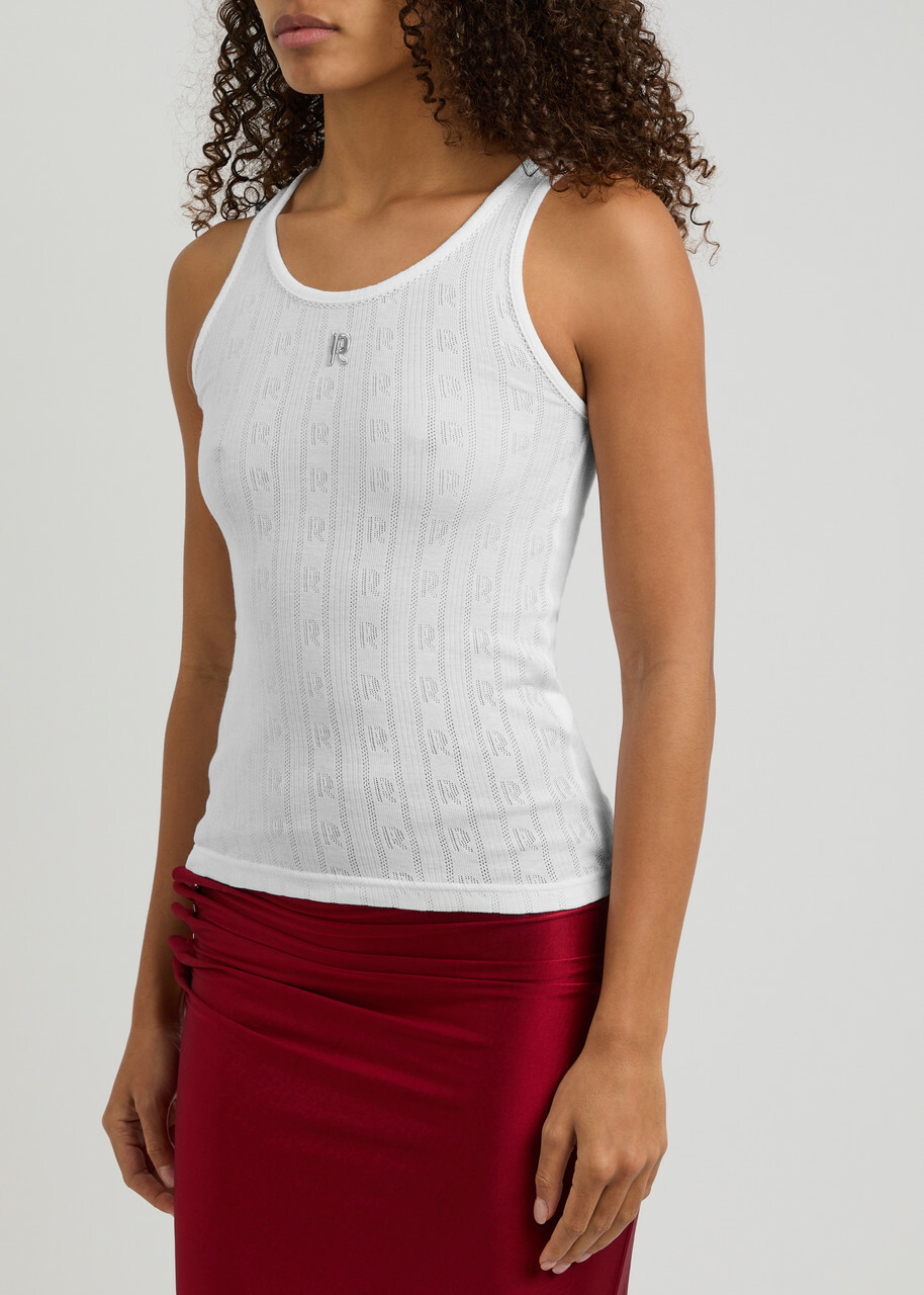 Rabanne Logo Monogram Pointelle Cotton Vest White Paco Rabanne
