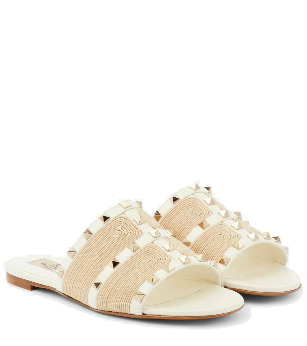 Valentino Garavani Rockstud leather and raffia sandals Valentino Garavani