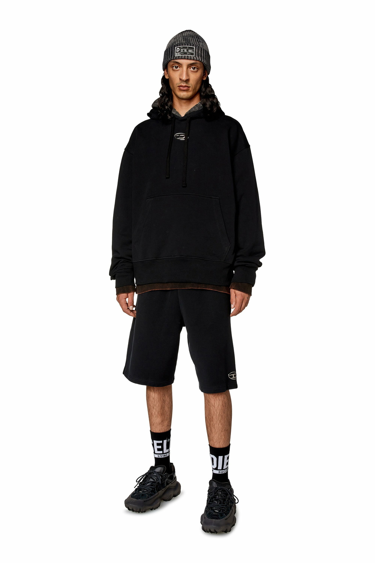 Diesel Hoodie with metallic logo - Sweaters Mens in Black Diesel