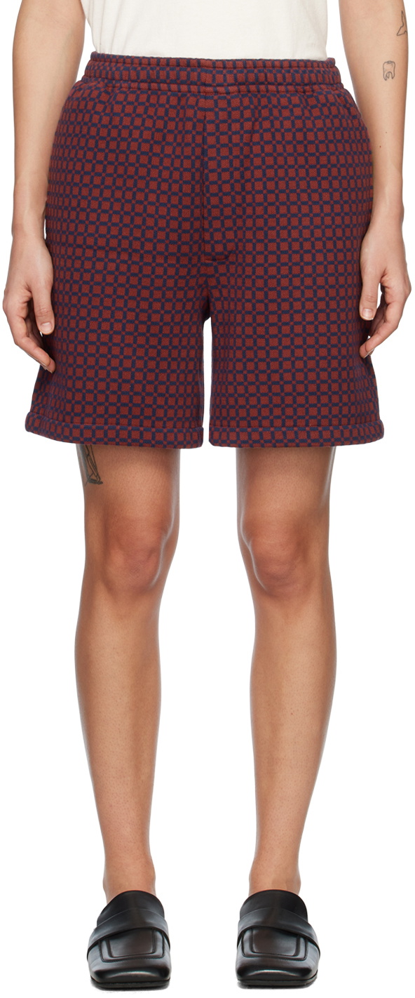 Bode Navy & Burgundy Jacquard Shorts Bode