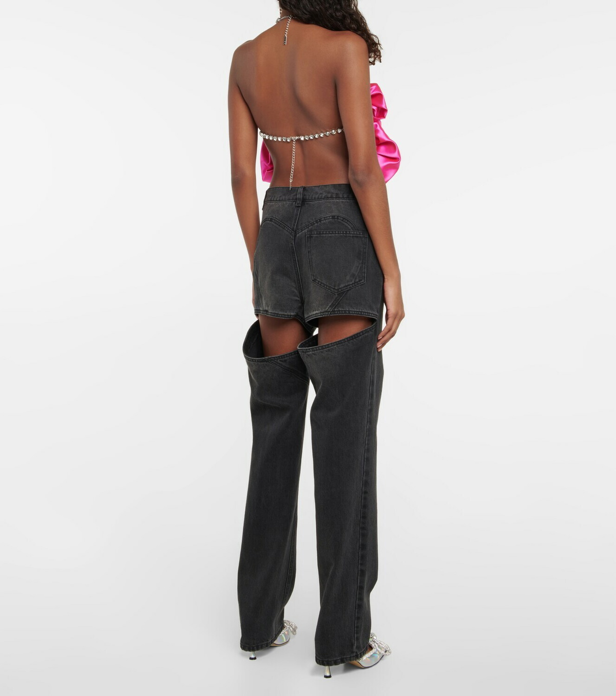 Area - Crystal-embellished satin crop top AREA