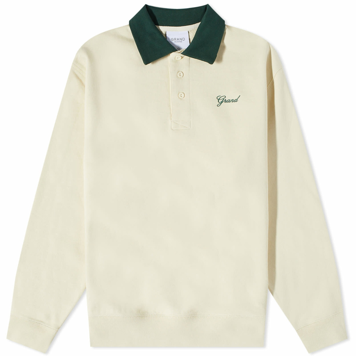 Grand Collection Collared Crew Sweat in Cream/Forest Grand Collection