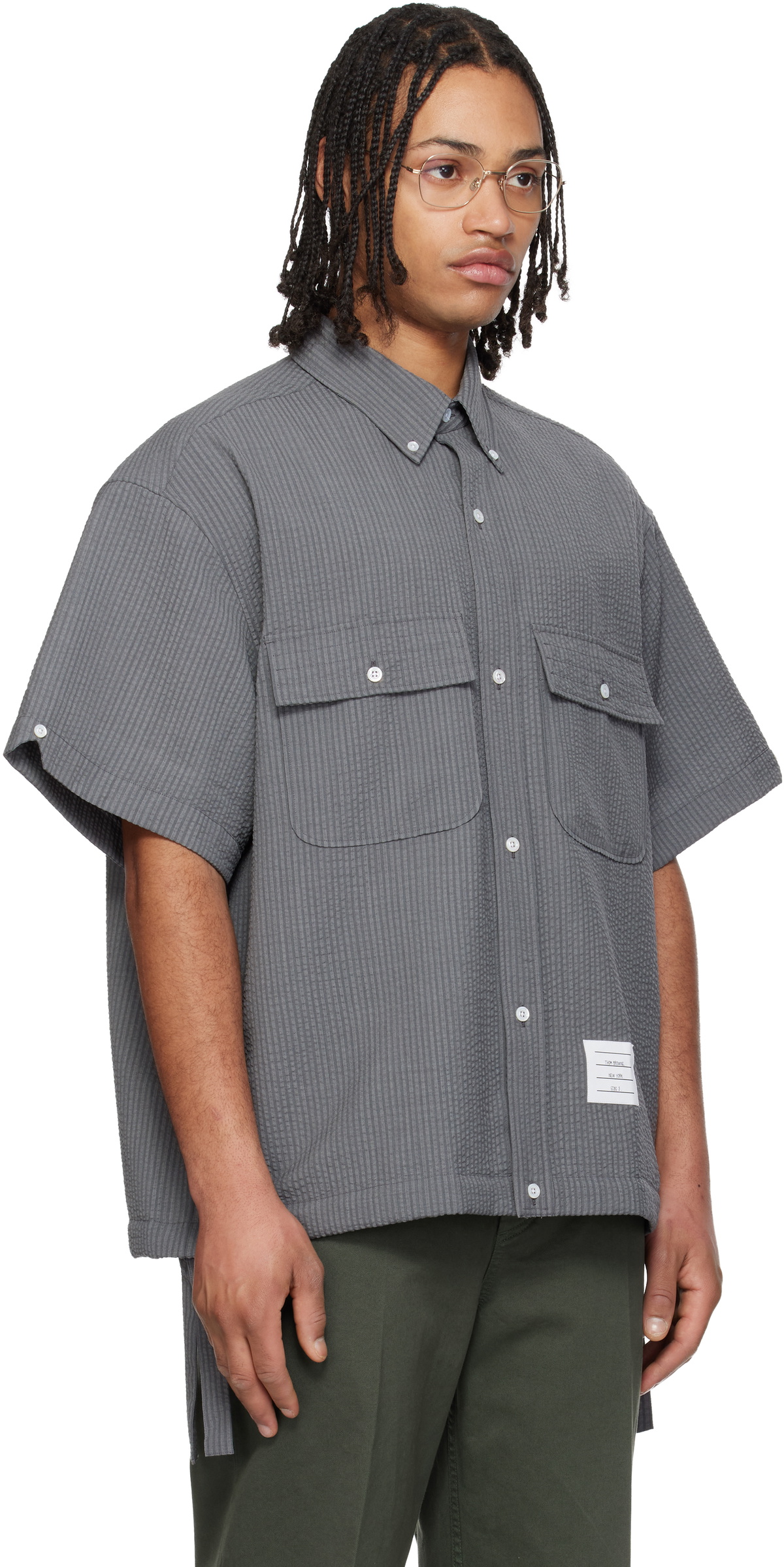 Thom Browne Gray S/S Track Shirt Flap Pockets Wool Shirt Thom Browne