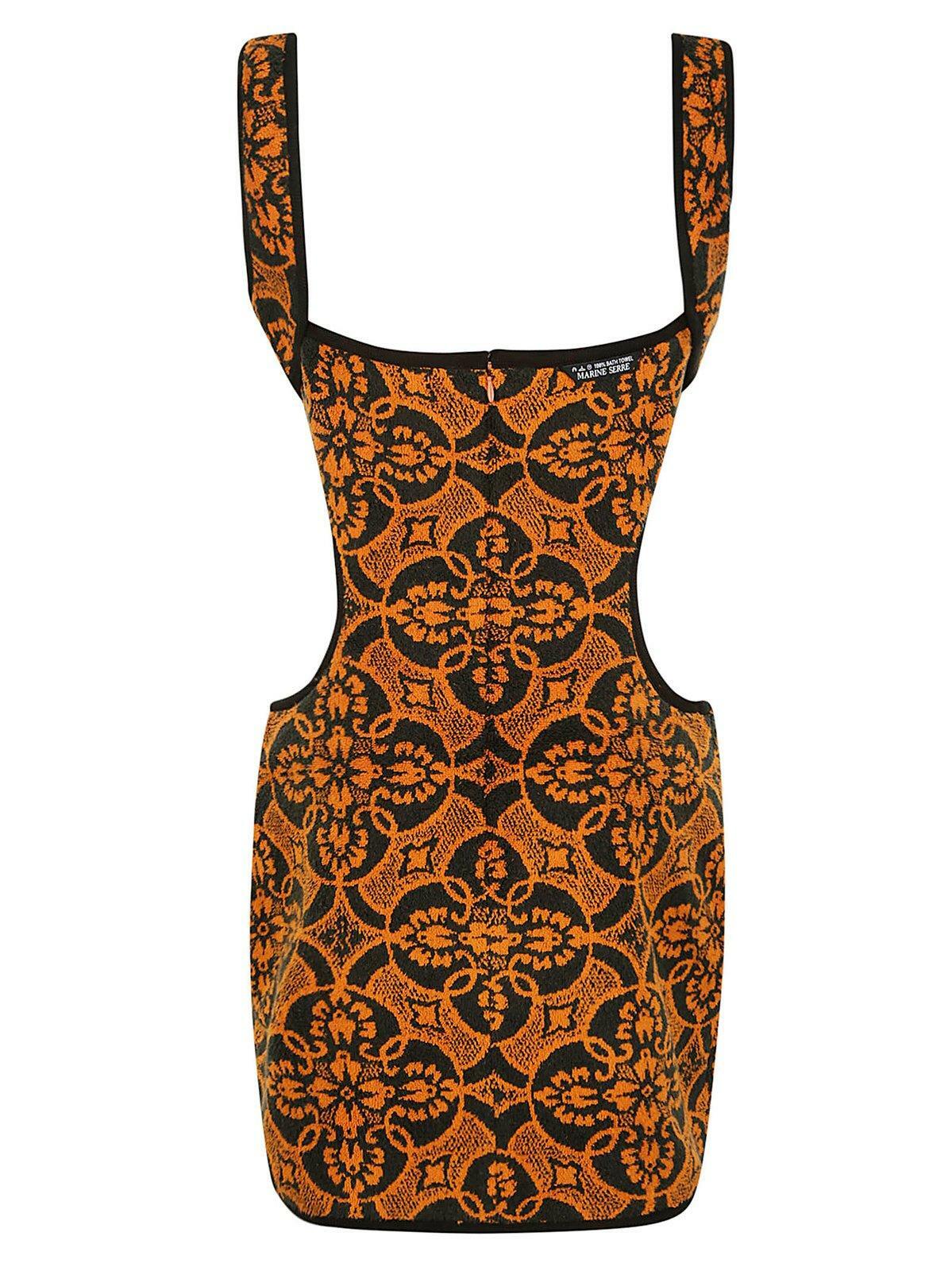 Marine Serre Geometric Pattern Embroidered Squaredneck Mini Dress ...