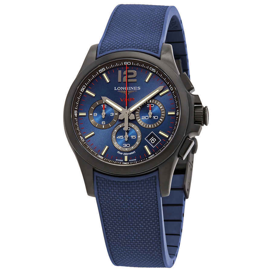 Longines Conquest V.H.P. Perpetual Chronograph Quartz Blue Dial Mens ...