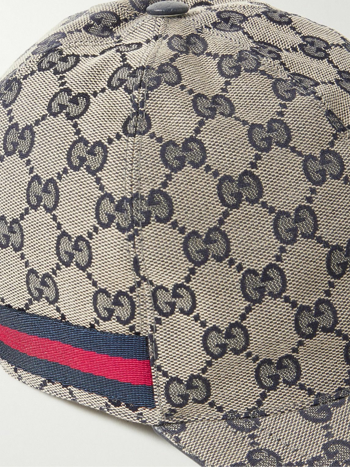 GUCCI - Webbing-Trimmed Monogrammed Canvas Baseball Cap - Blue Gucci