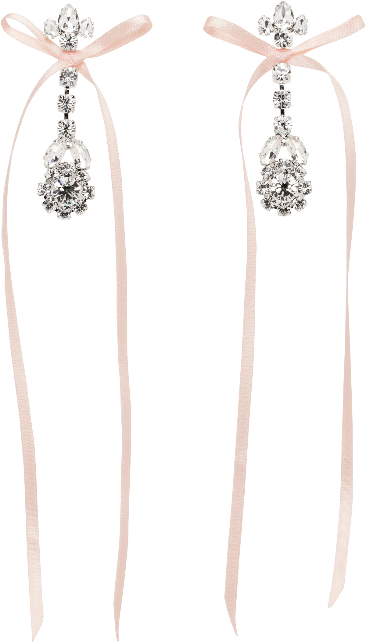 Simone Rocha Silver & Pink Victorian Bow Ribbon Drip Earrings Simone Rocha