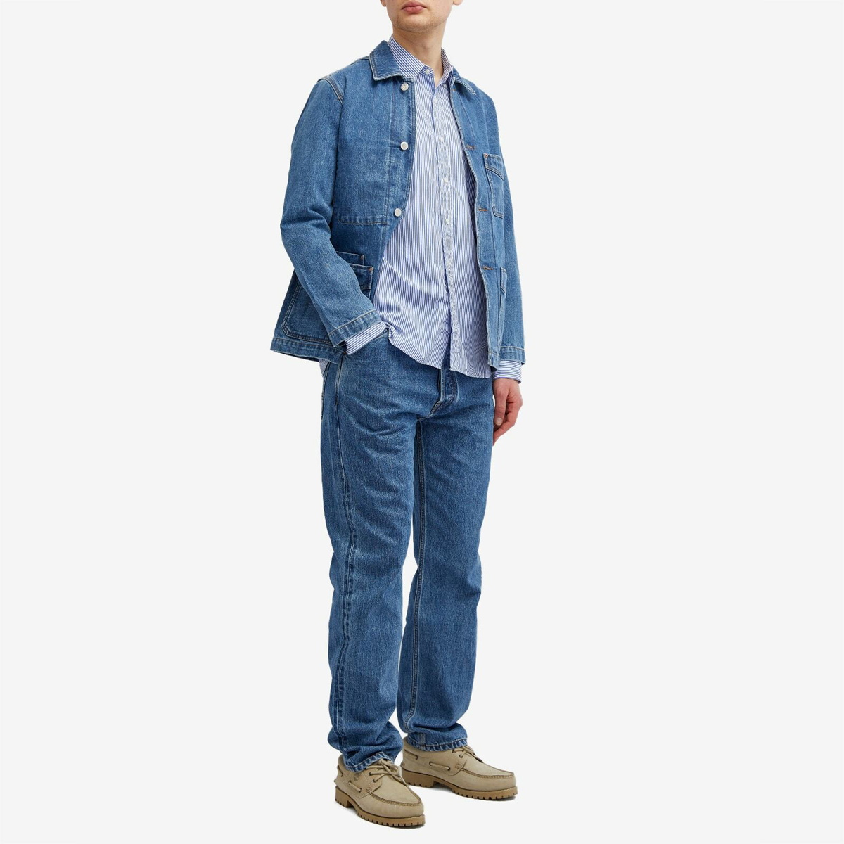 Drake's Men's Selvedge Denim Chore Jacket in Bleach Wash Drake's