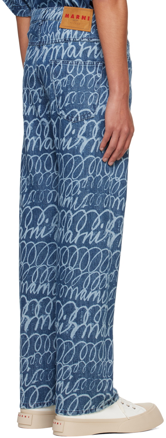 Marni Blue Scribble Motif Jeans Marni
