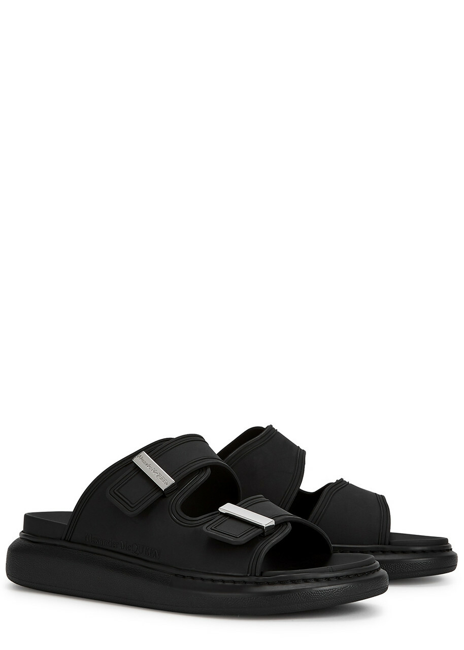 Alexander Mcqueen Black Rubber Sliders Black And Silver Alexander McQueen