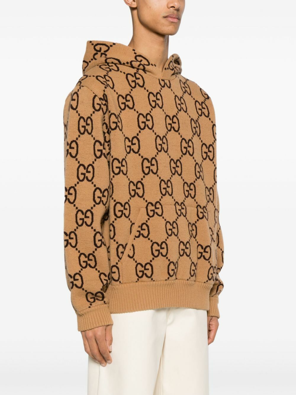 Gucci Neutral GG-Pattern Wool Hoodie Gucci