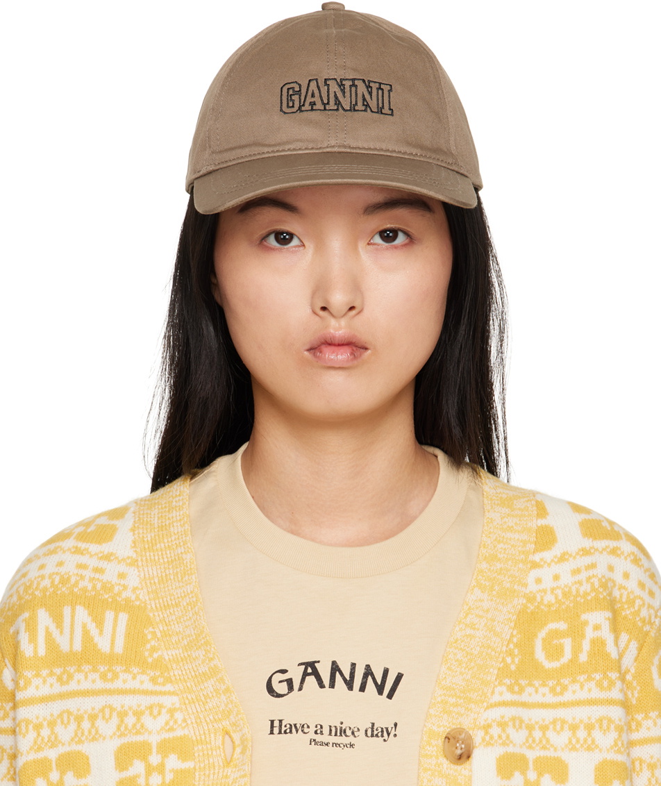 GANNI Taupe Embroidered Cap GANNI