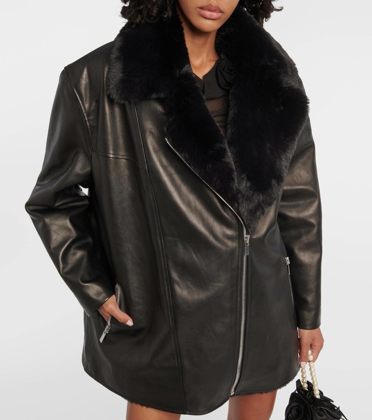 Magda Butrym Faux fur-trimmed leather jacket Magda Butrym