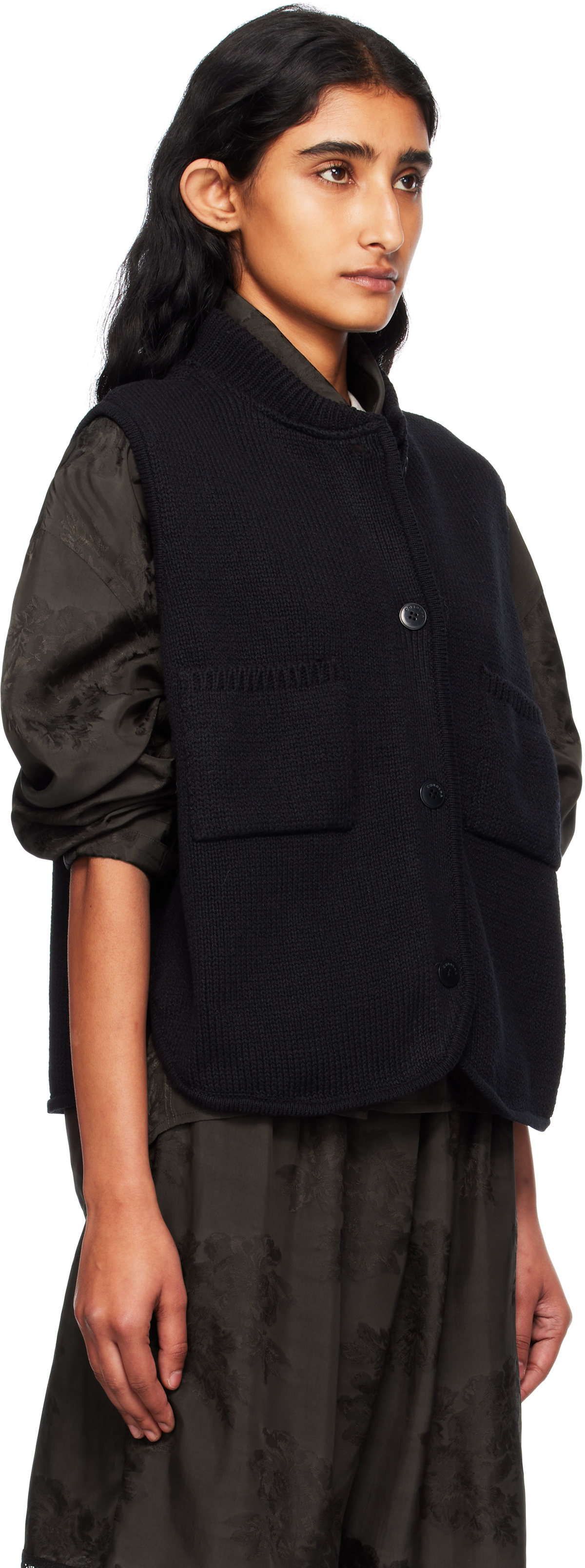 Cordera Black Boxy Cotton Waistcoat Cardigan CORDERA