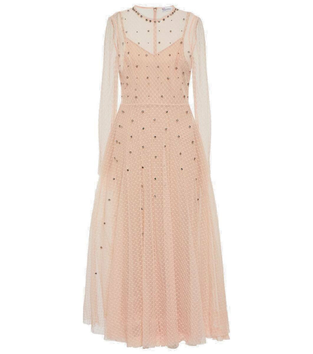 Redvalentino Embellished Point Desprit Tulle Midi Dress Red Valentino