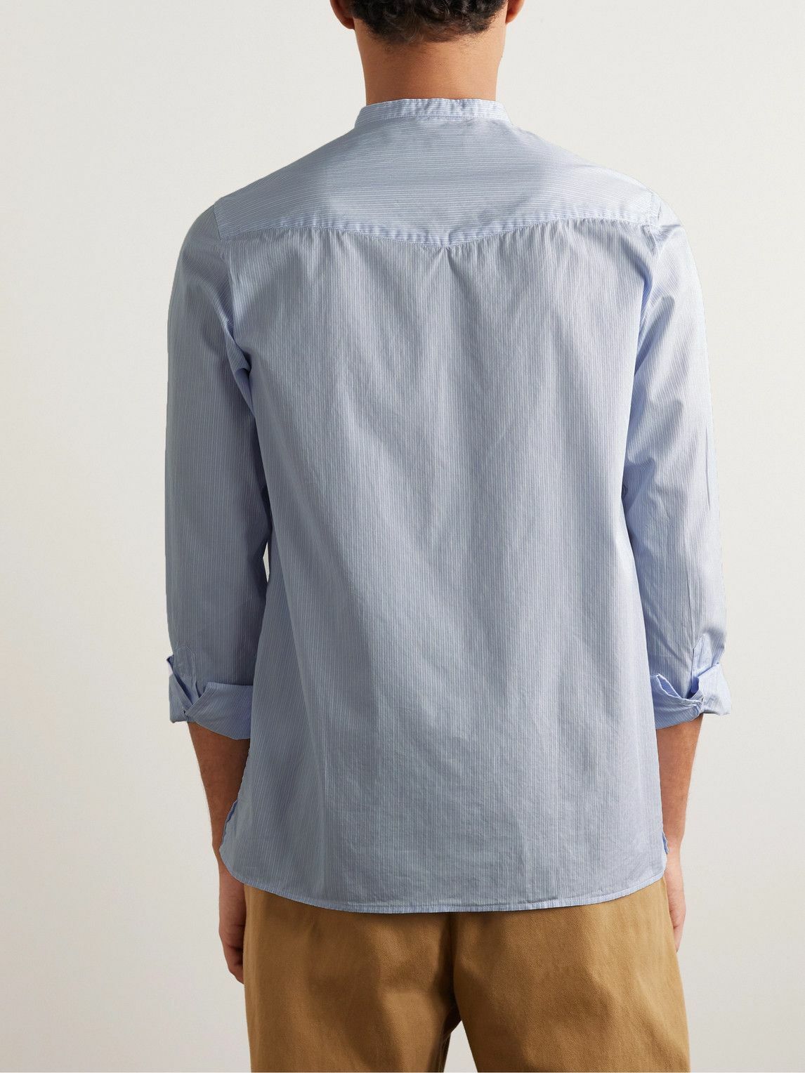Officine Générale - Gaston Grandad-Collar Striped Cotton-Poplin Shirt ...