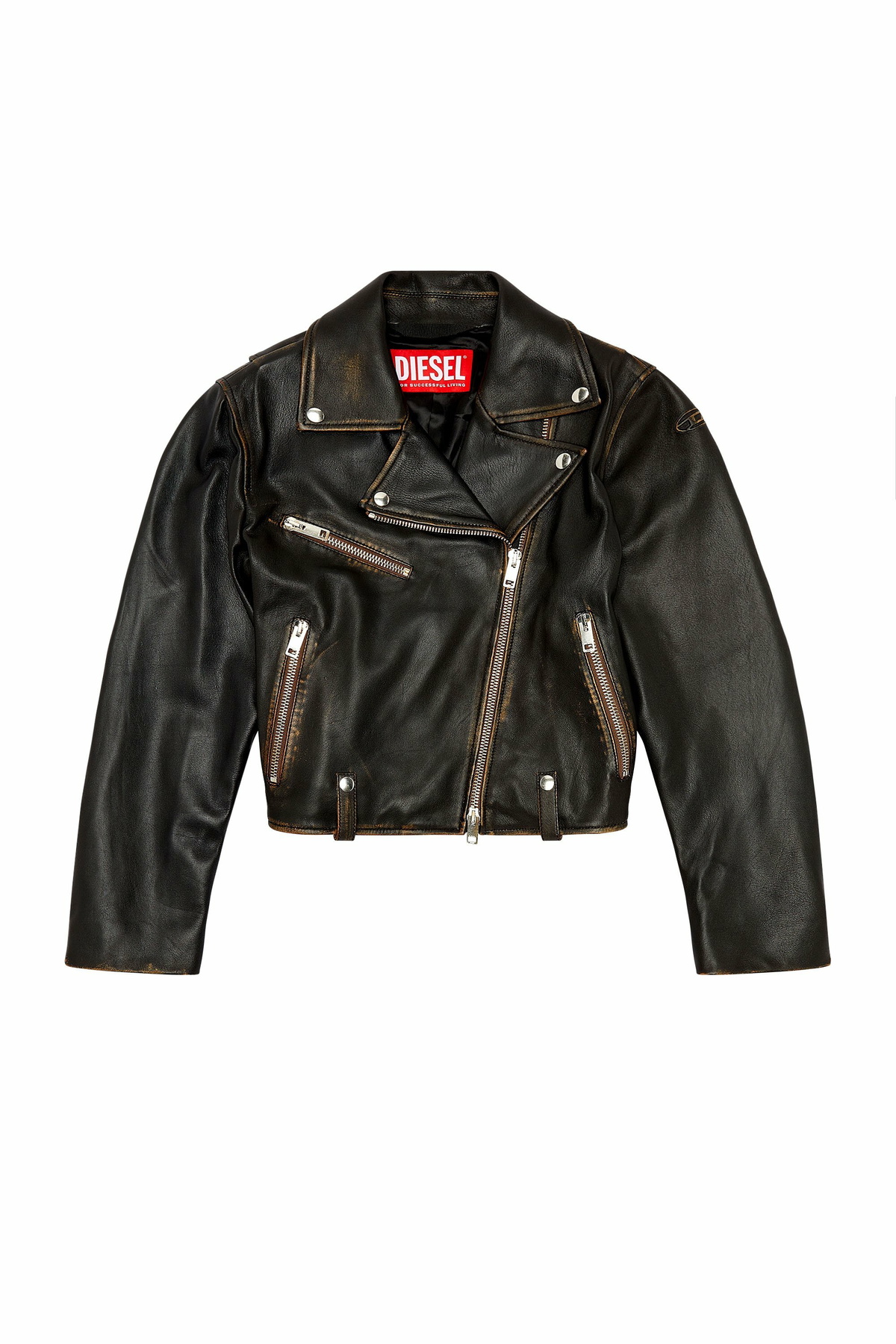 Diesel Biker jacket in tumbled leather - Leather jackets Womens in ...