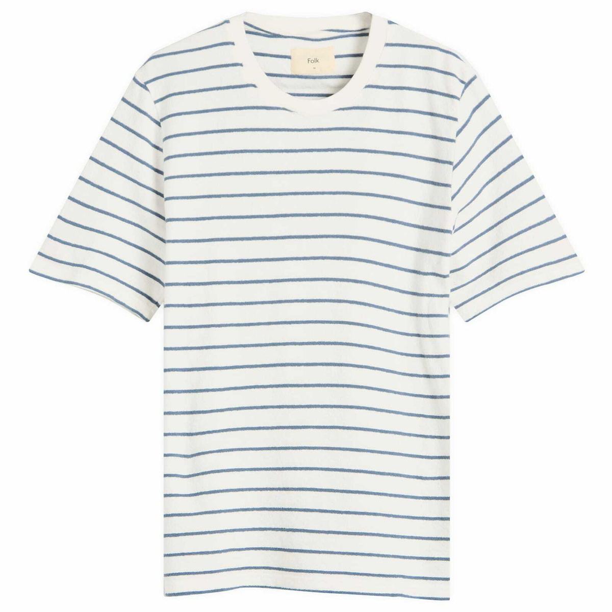 Folk Men's Textured Stripe T-Shirt in Off White/Soft Blue Folk