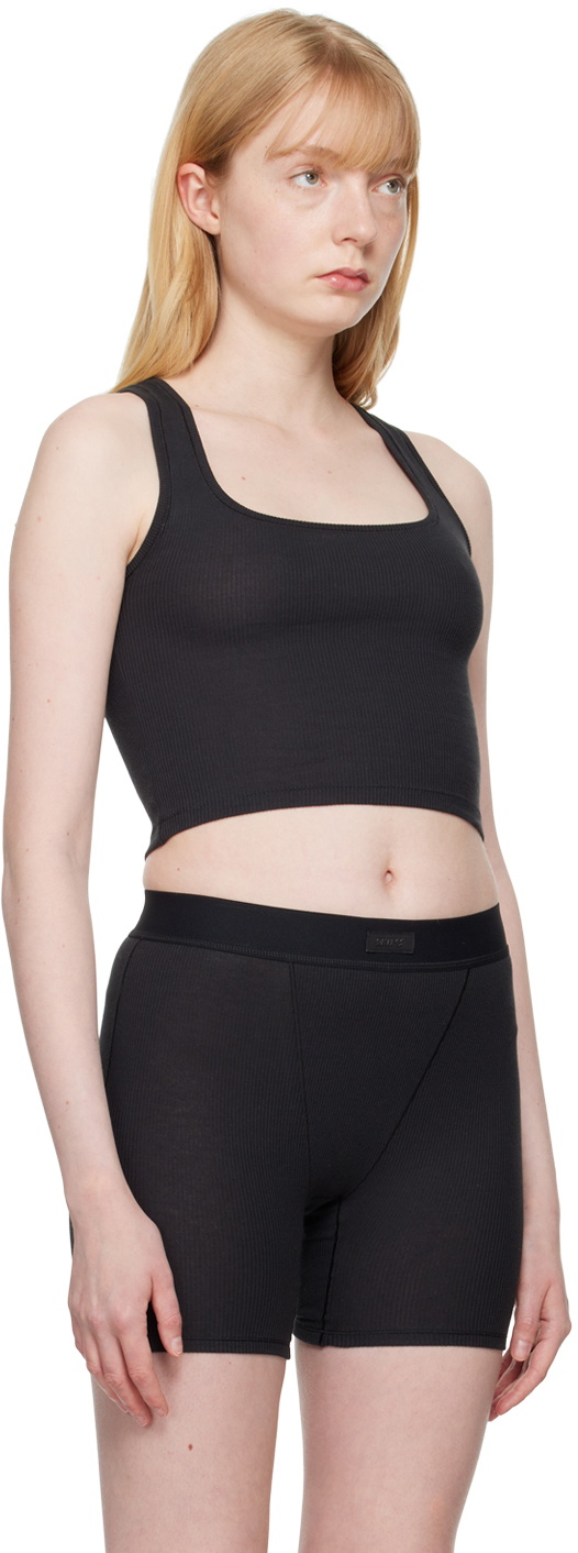 SKIMS Black Cotton Rib Tank Top SKIMS
