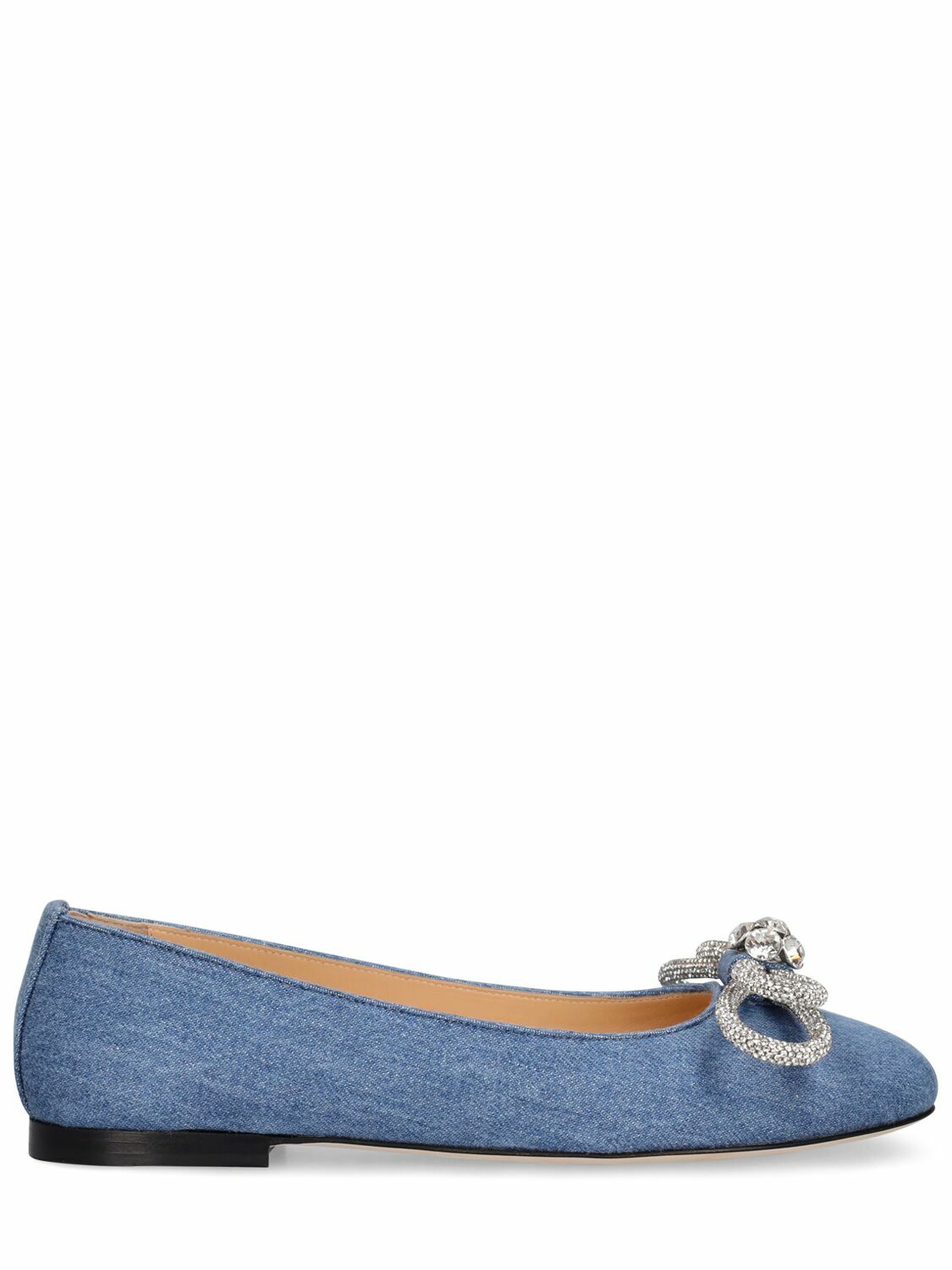 MACH & MACH - 10mm Double Bow Denim Flats MACH & MACH