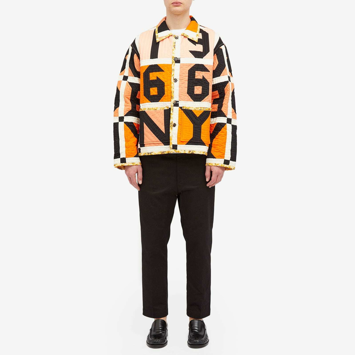 Bode Men's Letter Block Quilted Jacket in Orange Bode
